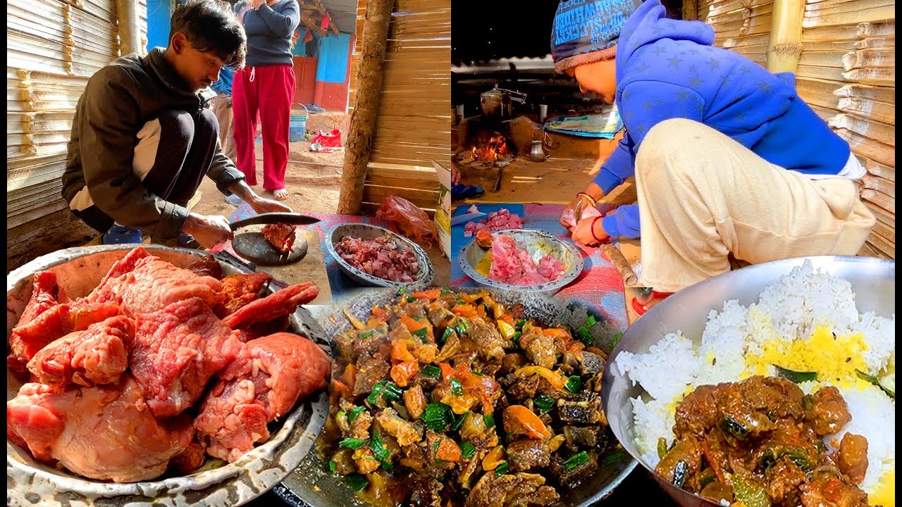 BUFF Meat Masala in Rural Cooking Style | Village Cooking Nepal ...