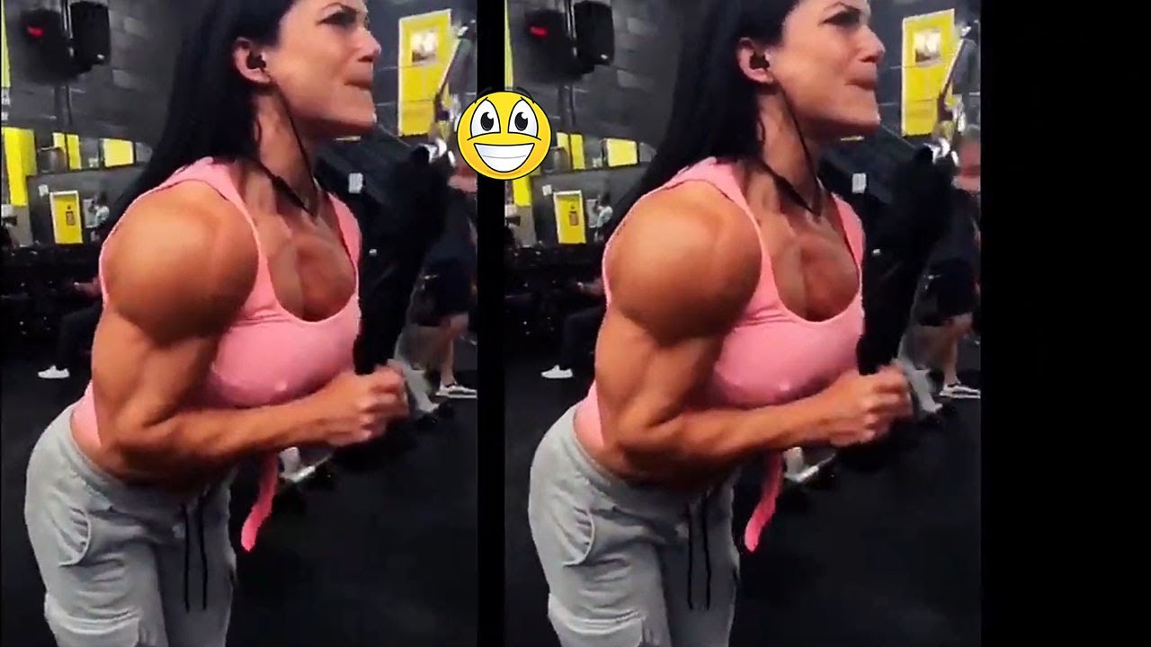 special female bodybuilder Sara Harpin pump up muscle like a boss ...