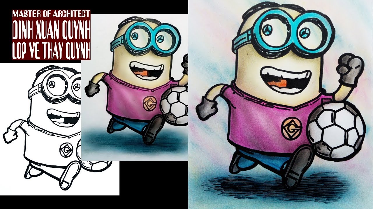 how to draw a Minion playing football - Despicable Me 3 - YouTube