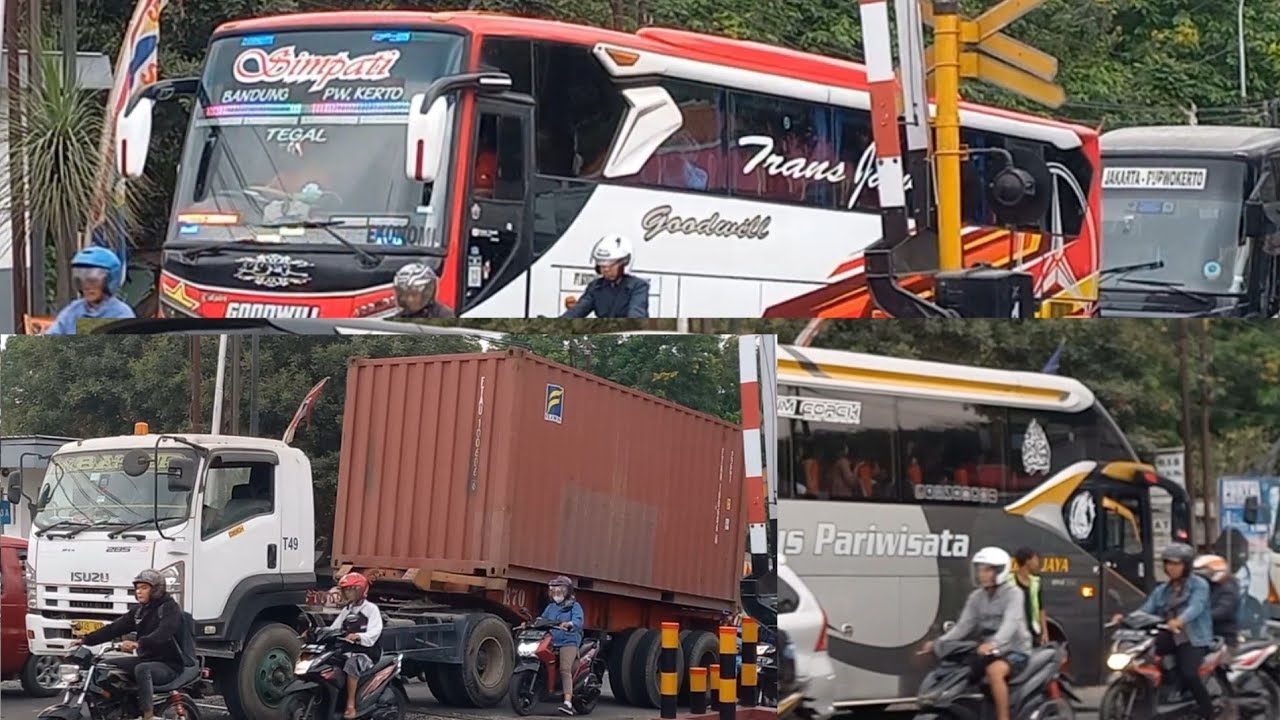 ADU TELOLET!! Mobil Truk, Mobil Kontainer, Mobil BBM melintas di rel ...