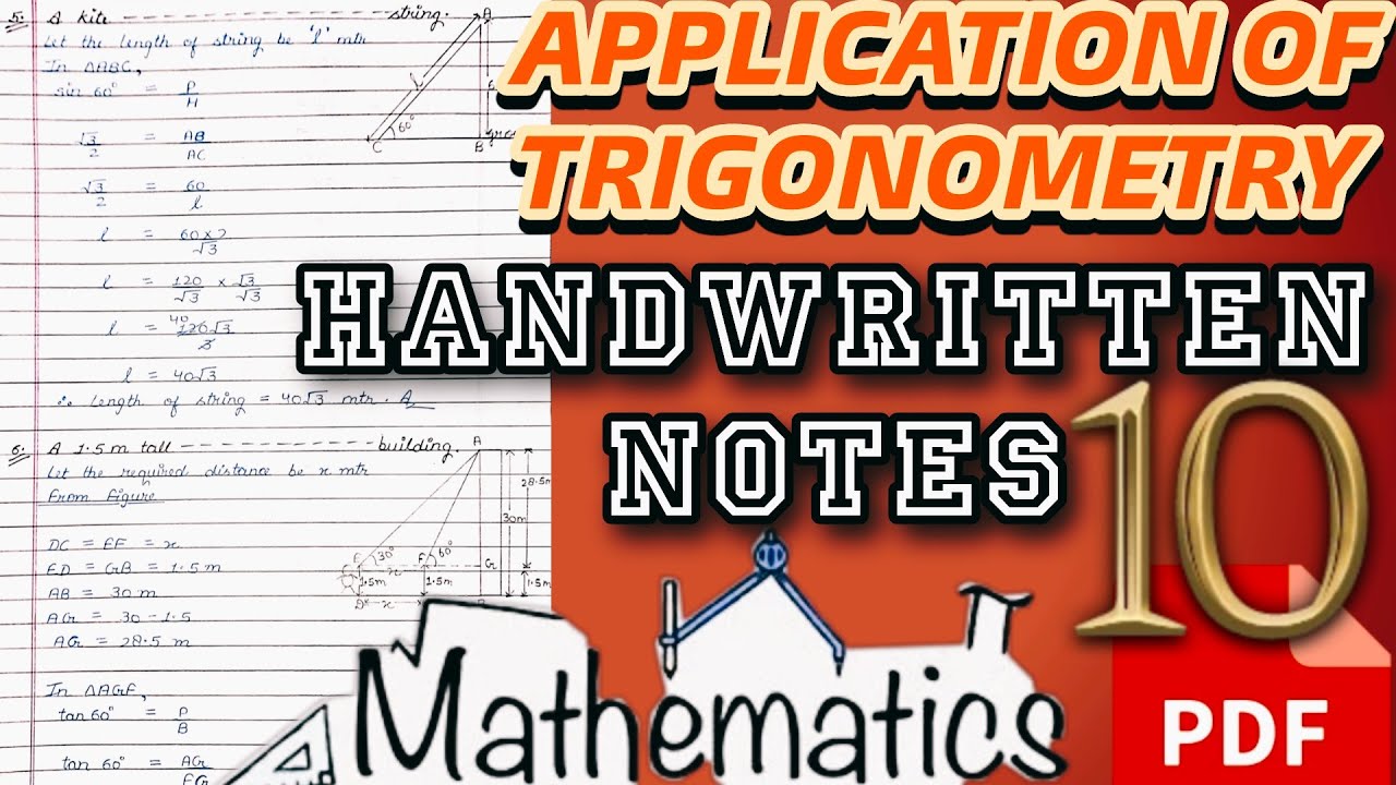 Application of Trigonometry handwritten notes pdf class 10th Maths ...
