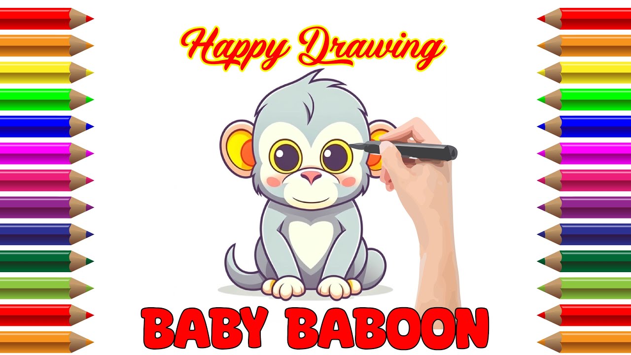 HOW TO DRAW A BABY BABOON - Timelapse Cartoon Drawing - YouTube