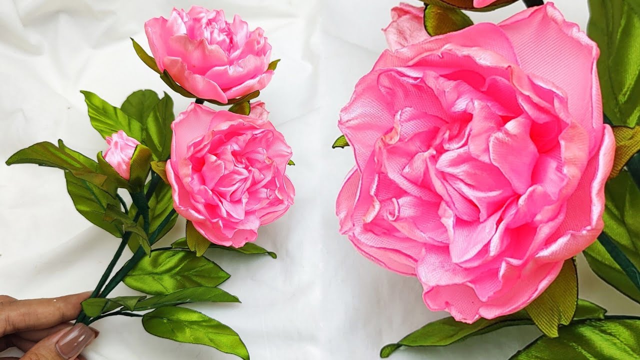 DIY peonies /how to make peony flowers with satin ribbon/flower making ...