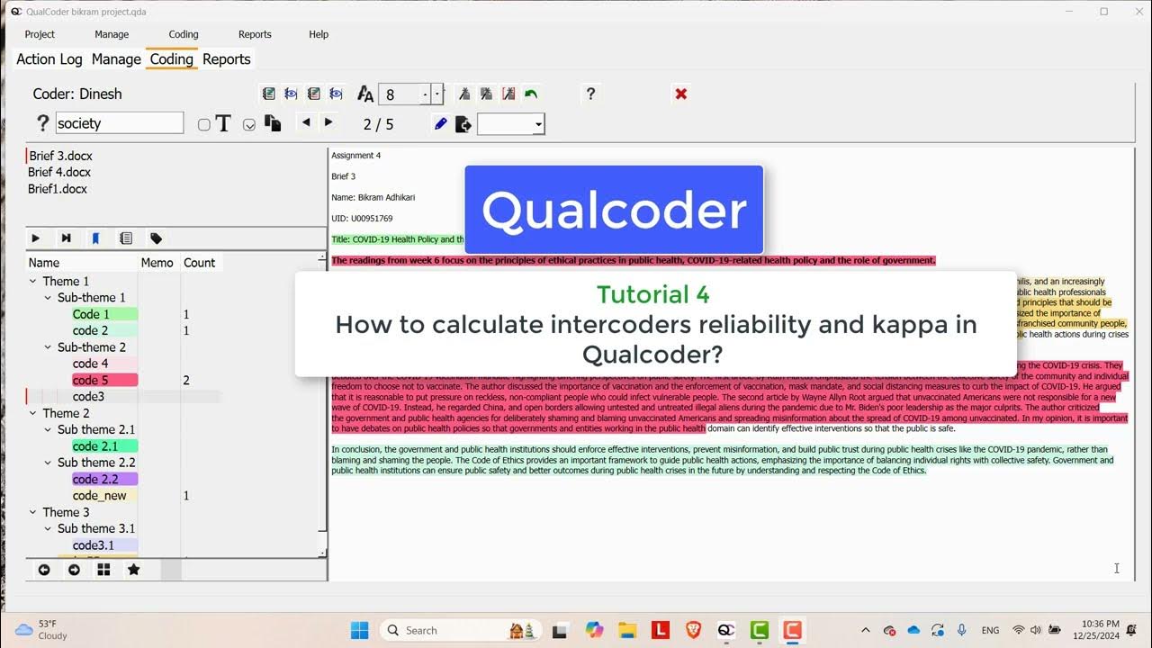 How to calculate intercoder reliability in Qualcoder ? || Part-4 - YouTube