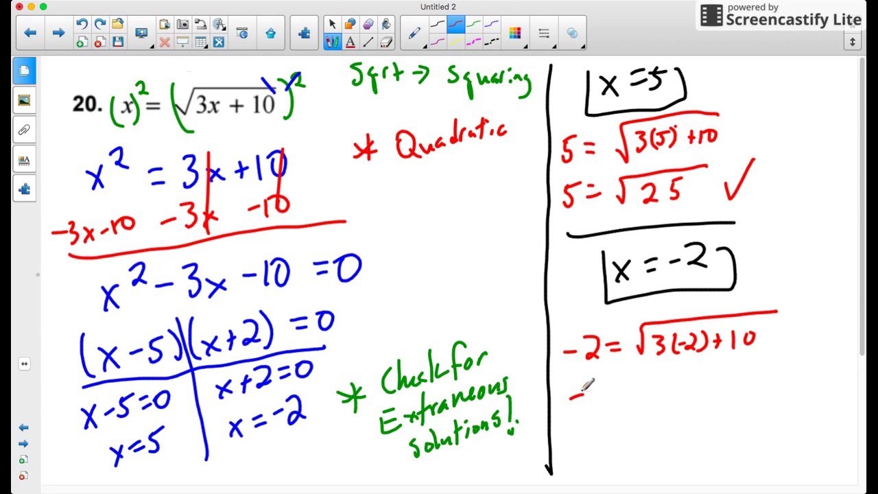 Solving Square Root Functions With A Quadratic - Youtube