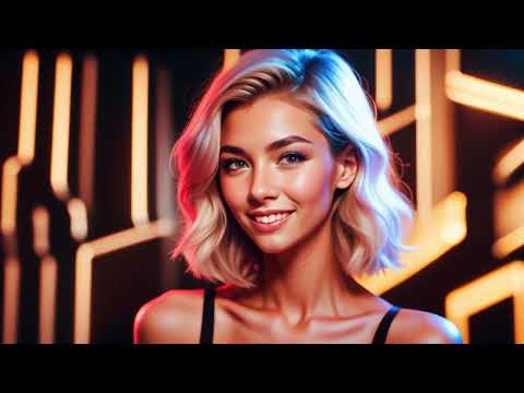 Beautiful Blonde Model Wearing A Black Tank Top In Front Of Luxurious Warm Abstract Moving Lights