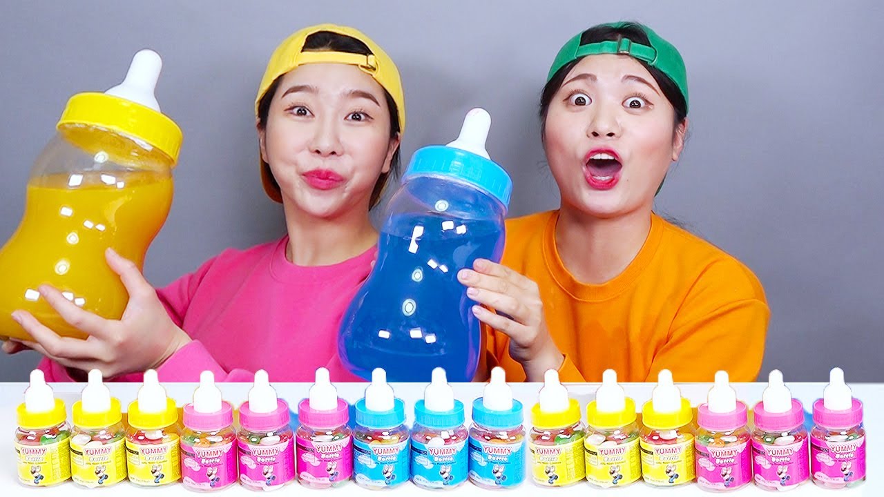 Jeli Permen Botol Besar Mukbang DONA - YouTube