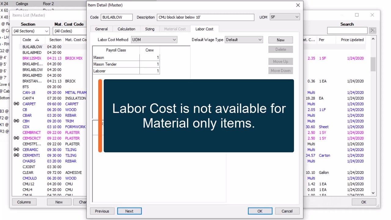 Quick Bid - Item Detail - Labor Cost - YouTube