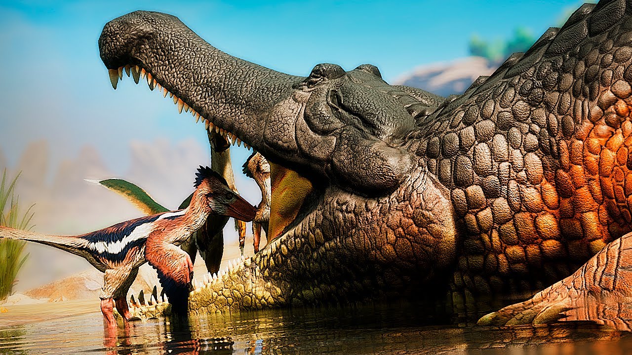 Grande Sarcosuchus do Rio! Agarrando e Mordendo + Família dos Sarcos ...