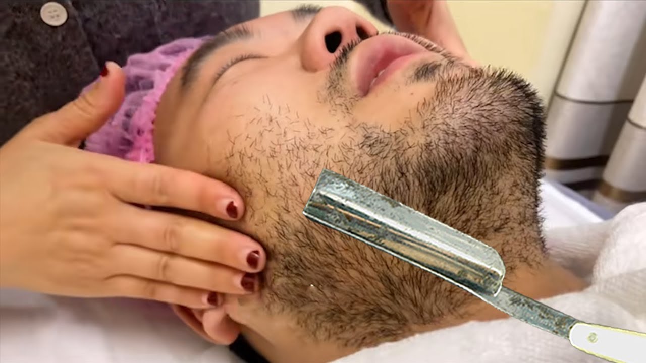 💈ASMR|Remove thick beards from man's face and dead skin from ladie's ...