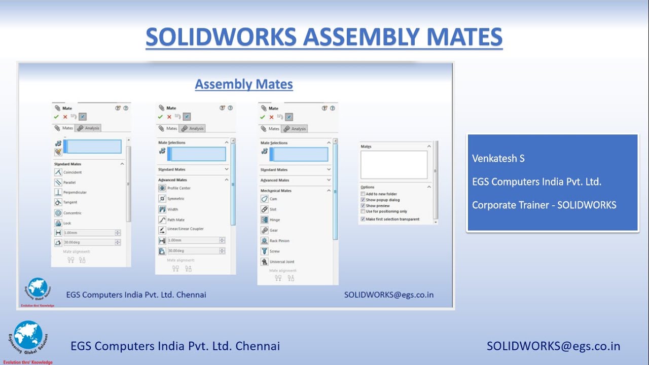 SOLIDWORKS ASSEMBLY MATES - YouTube