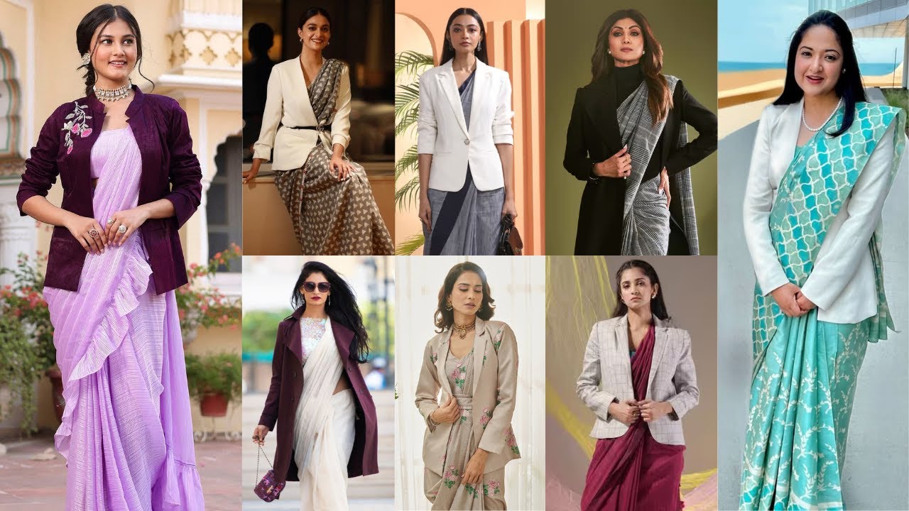 Latest Saree with blazer office wear//Stylish Saree with Jacket Outfits ...