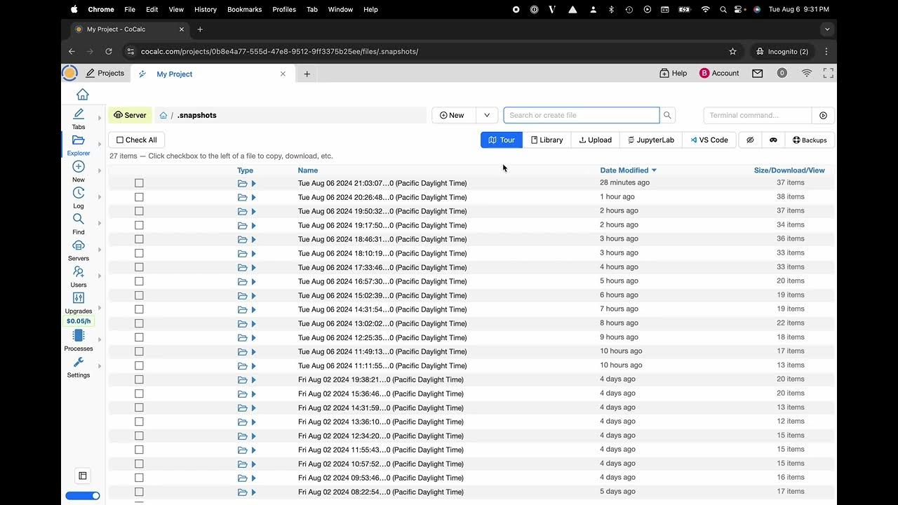 How to Access Snapshot Backups for Your CoCalc Project's File System - YouTube