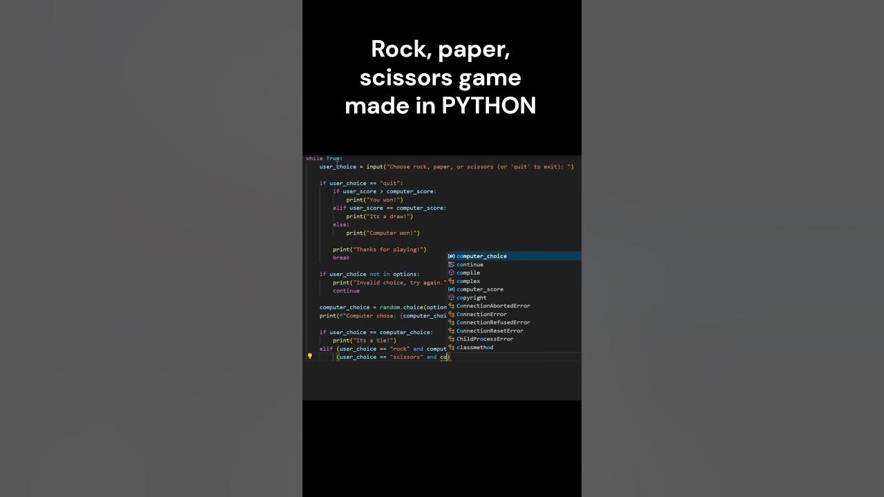 rock, paper, scissors game in python #100daysofcode #coding #bubblesort #ai #python #visualcode ...
