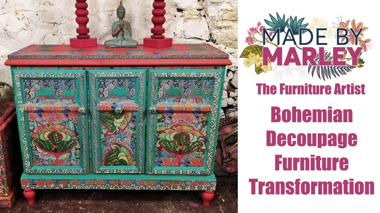 Bohemian Decoupage Furniture Transformation - YouTube