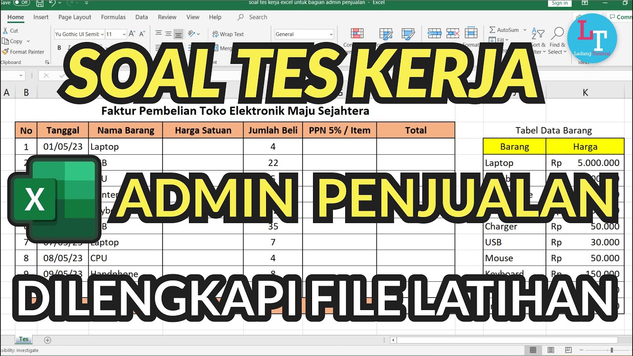 Soal Tes Kerja Excel Untuk Bagian Admin Penjualan - YouTube