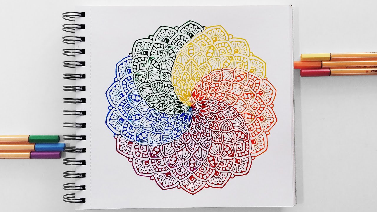 How to draw Mandala Art for beginners | Easy colorful Spiral Mandala ...