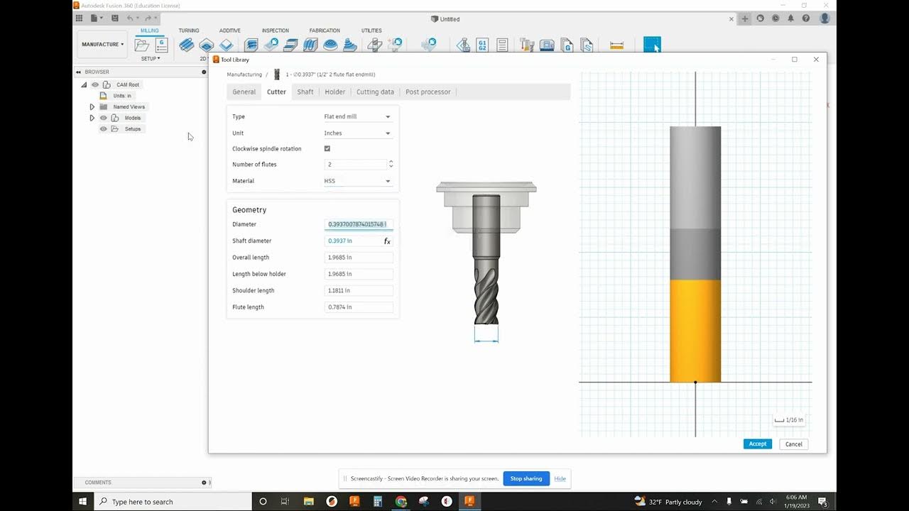 Fusion 360 - Add an endmill to the tool library - YouTube