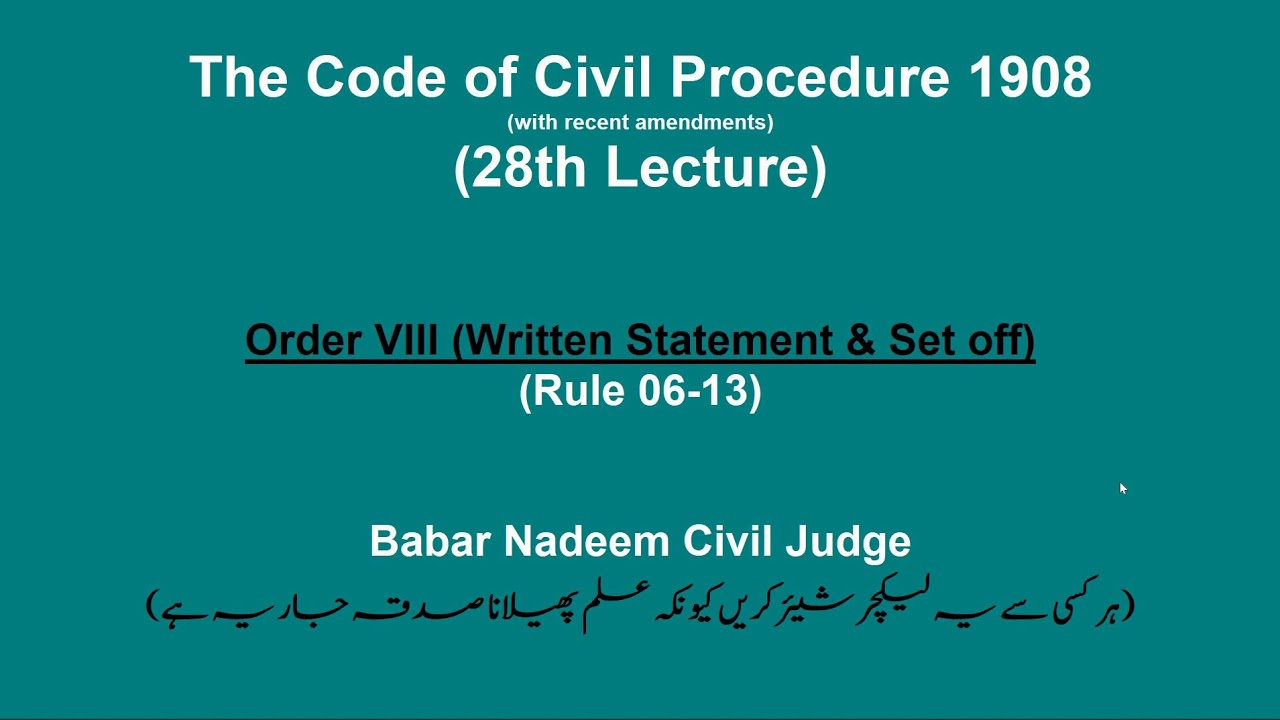 28th Lecture CPC Order VIII, Rule 06-13 (Set Off, Fard Pata etc) - YouTube