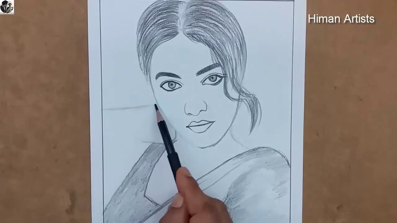 Simple sketch drawing a women step by step || Draw and shading a women ...