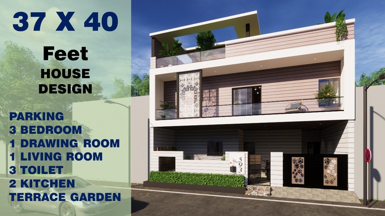 37X40 Feet, 165 Gaj. | Modern 3BHK House Design | 37X40 House Plan ...