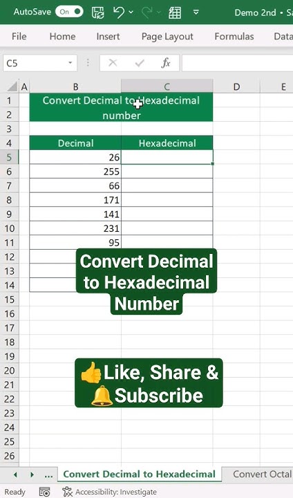 Convert Decimal to Hexadecimal Number in MS Excel. @kttrained - YouTube