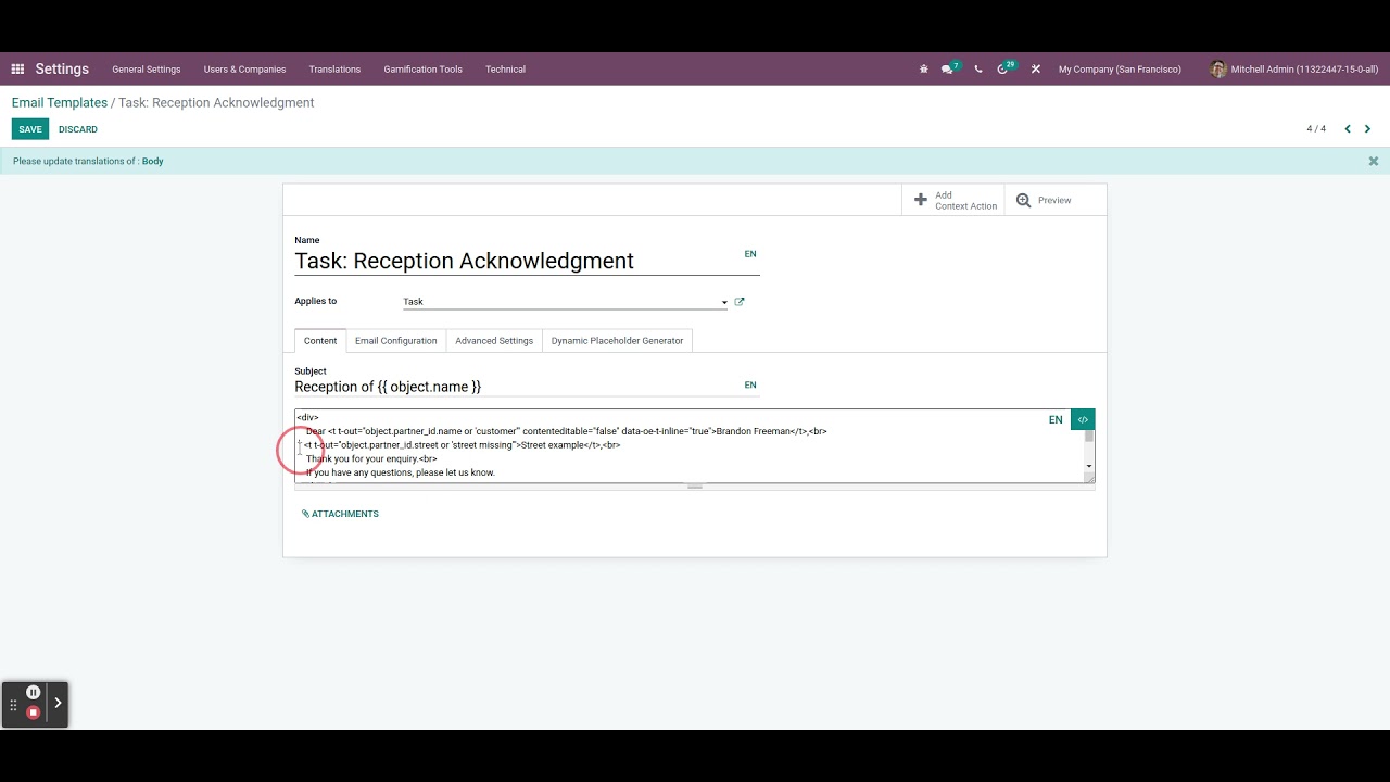 [Odoo V15 - Email templates] How to configure dynamic values on email ...