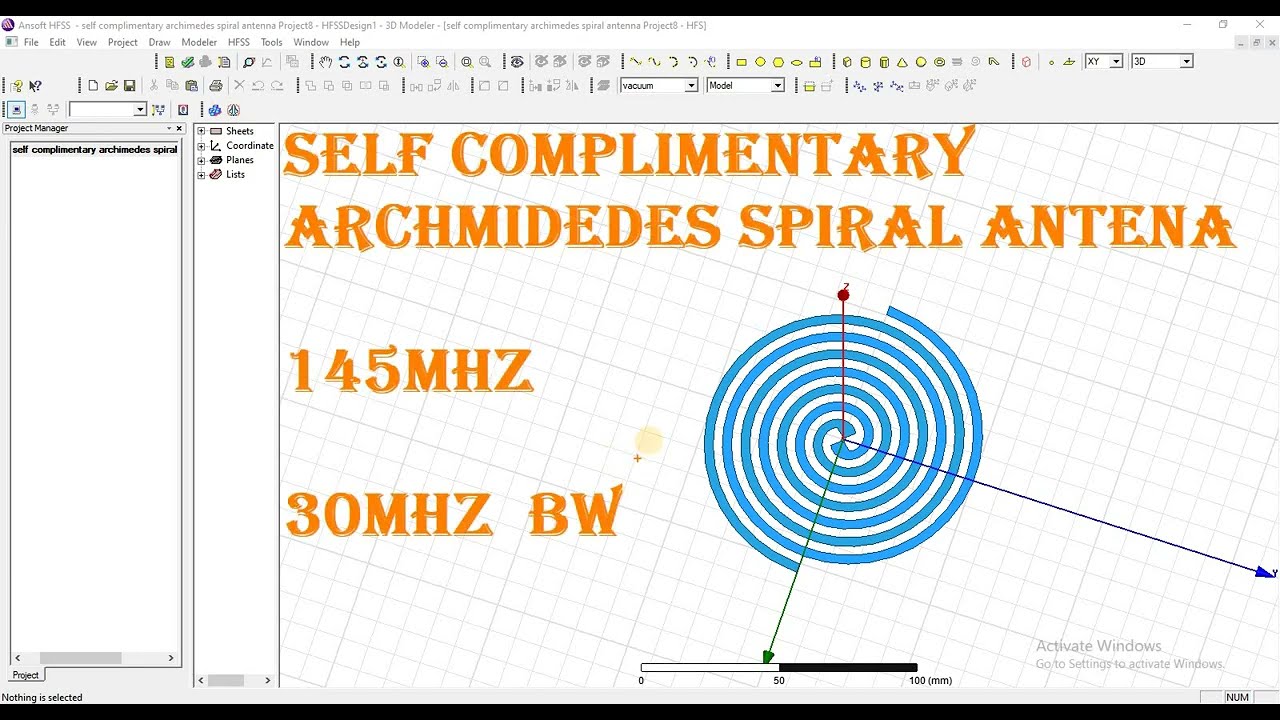 self complimentary Archimedes spiral antenna operating at 0.8GHz,0.9GHz ...