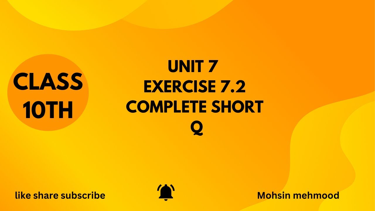10th Class Math | Unit 7 Exercise 7.2 | Important Short Questions ...