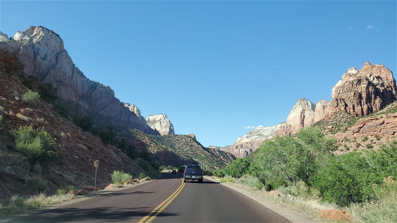 Driving along State Route 9 through Zion National Park, Utah, USA, 2021 ...