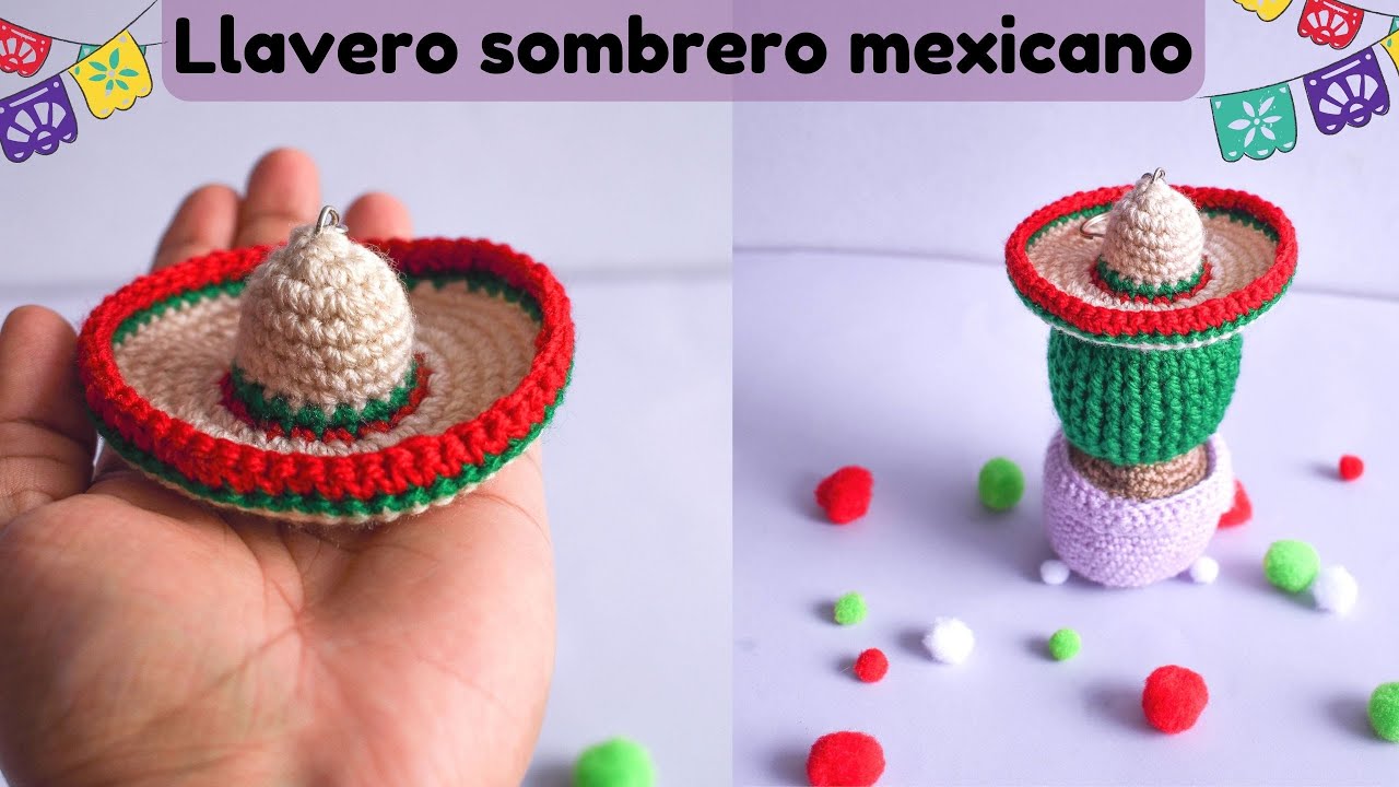 🤠Como tejer llavero de sombrerito mexicano a Crochet🧶/How to knit ...
