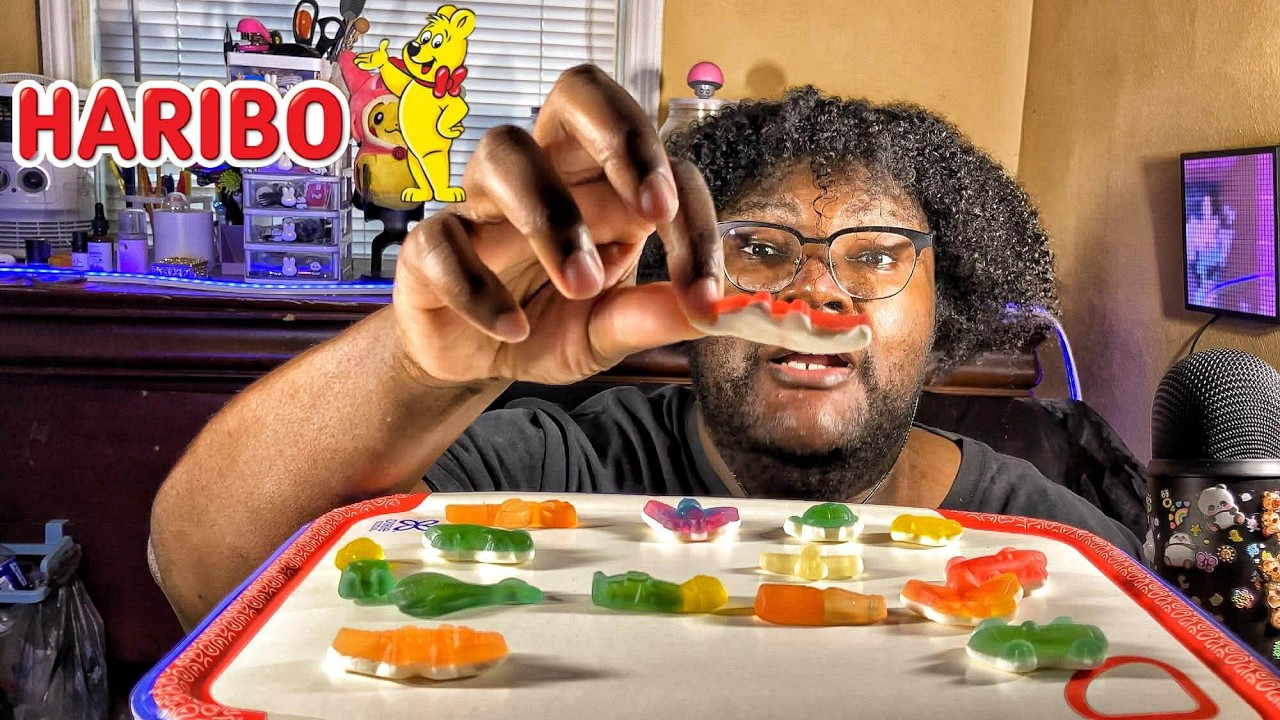 ASMR Eating Haribo Funtastic Mix 🍬 Chewy Gummy Sounds + Whispered ...