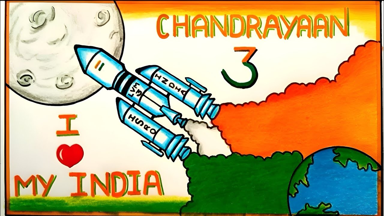 Chandrayaan 3 Drawing | Chandrayaan 3 Landing on the moon drawing ...