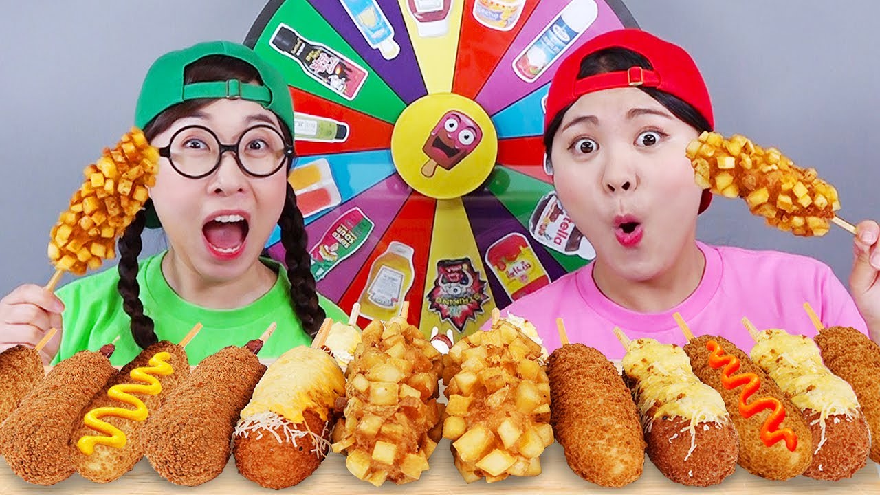 Hot Dog Challenge Mozzarella Corn Dogs DONA Mukbang - YouTube