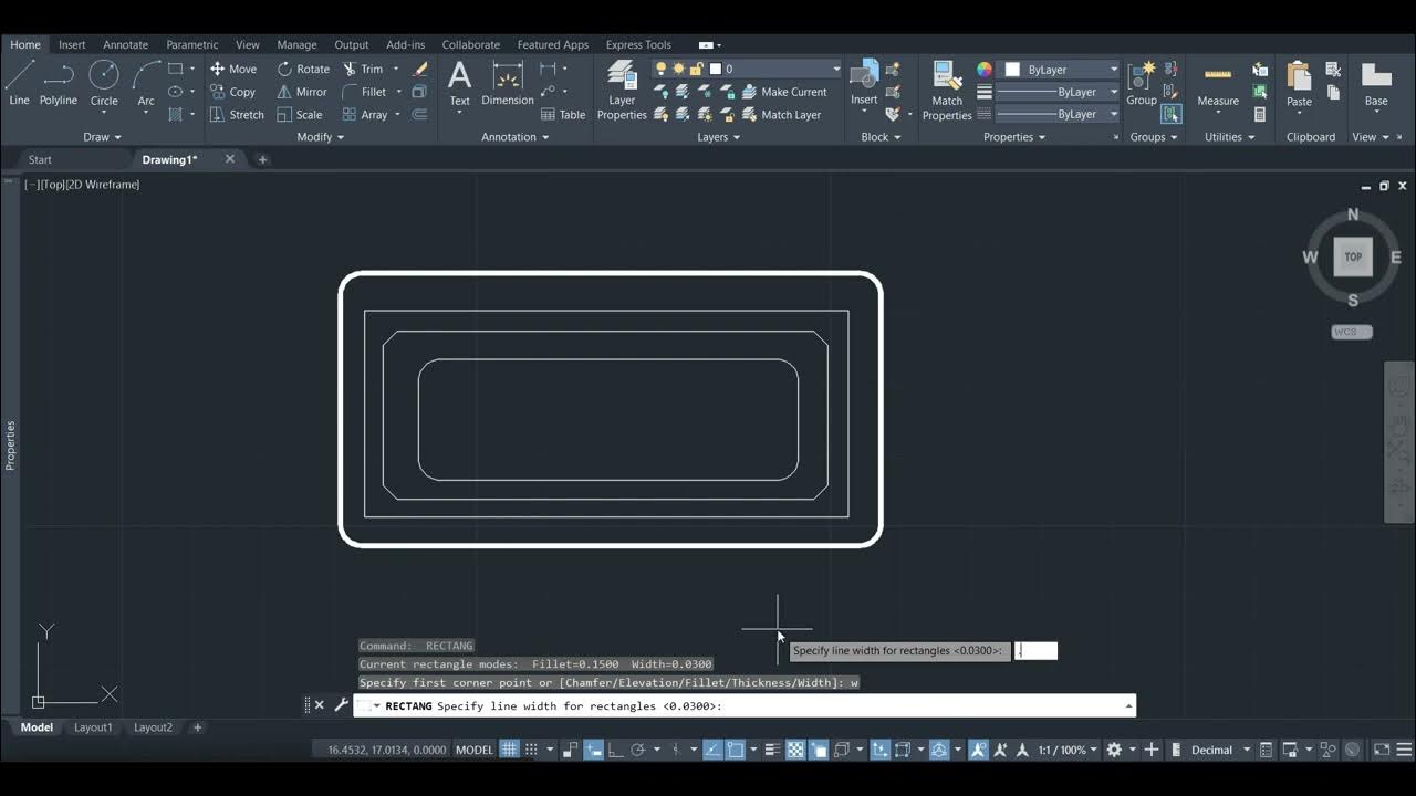 How to create rectangle in chamfer/fillet/width and different radius corner. #Autocad# - YouTube
