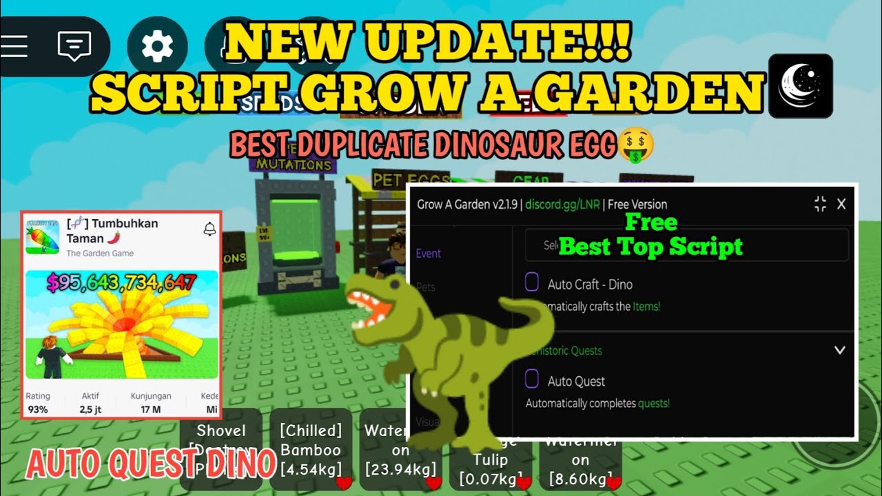 GROW A GARDEN[🦖] SCRIPT UPDATE | INFINITE DINO EGG & AUTO QUEST DINO ...