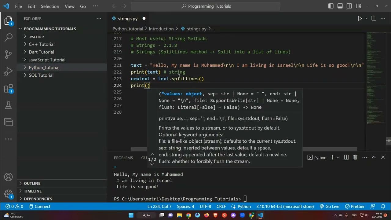 Python Tutorial 218 Using The String Method Splitlines Youtube