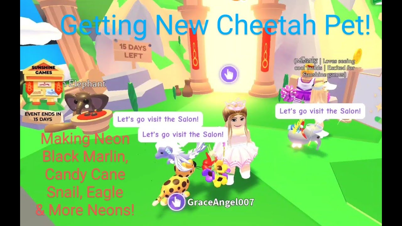 Adopt Me Sunshine Games Getting Cheetah Pet! Making Neon Black Marlin ...