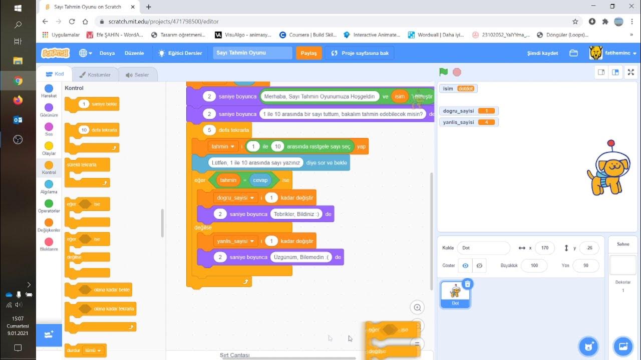 4) SCRATCH KODLAMA İLE SAYI TAHMİN OYUNU - YouTube