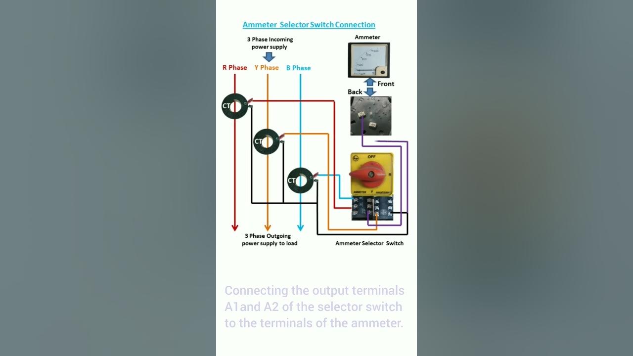 3 phase ammeter selector switch connection with CT⚠️⚠️ #ammeter #connection - YouTube
