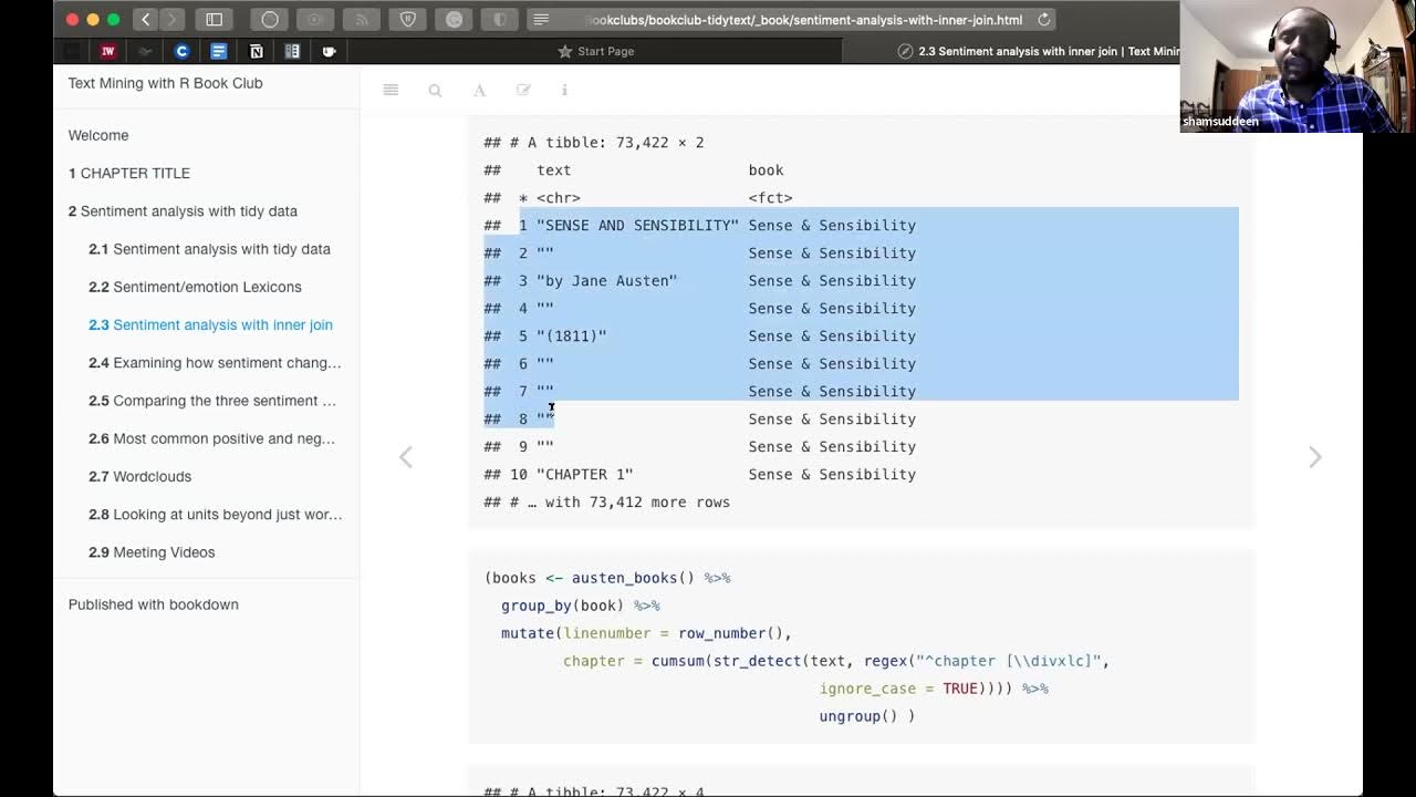 Tidytext Book Club: Chapter 2: Sentiment analysis with tidy data (2021-10-06) (tidytext01) - YouTube