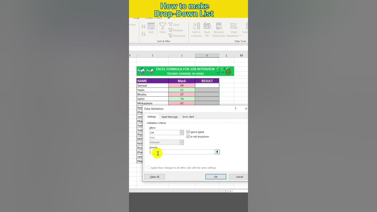 How To Make Drop Down List In Exceldropdownlistshorts Excel Excelshortcutkeys Youtube
