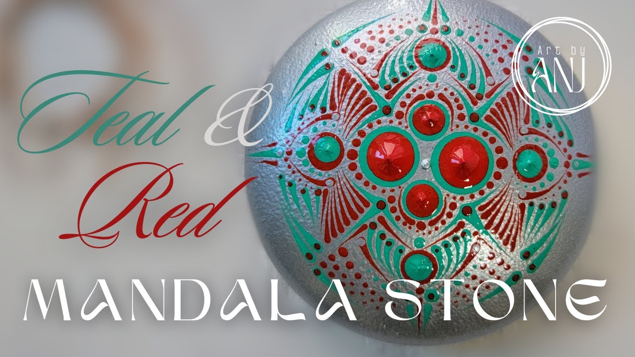 Silver Mandala Stone with Teal & Red Painting - YouTube