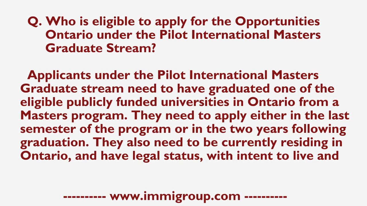 Who is eligible for the Opportunities Ontario under Pilot International ...