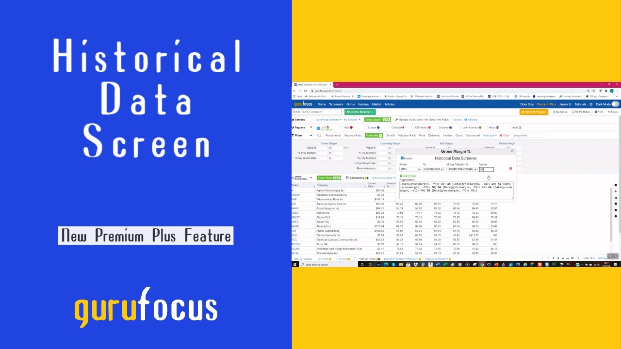 GuruFocus Historical Data Screen - YouTube