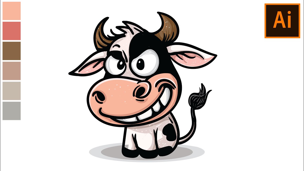 How to Draw a Smiling Cartoon Cow | Adobe Illustrator - YouTube