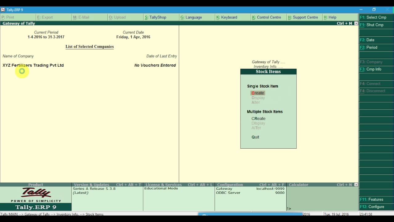 Tally.ERP 9 - How to create inventory accounts in Tally ERP9 Video5 ...