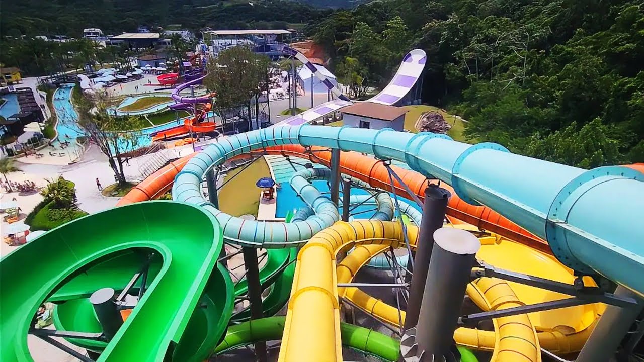 The tallest light green water slide at Multiparque Water Park in Brazil ...