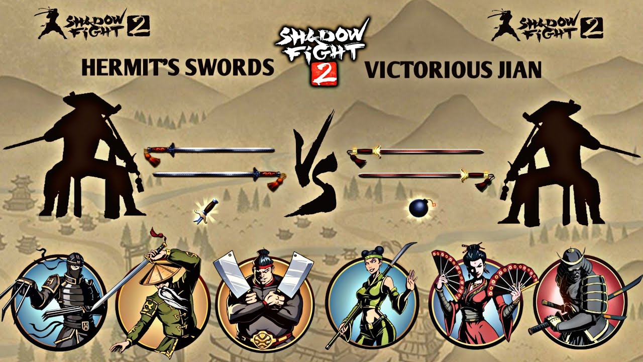 Shadow Fight 2 | Hermit's Swords vs Victorious Jian vs Bosses - YouTube