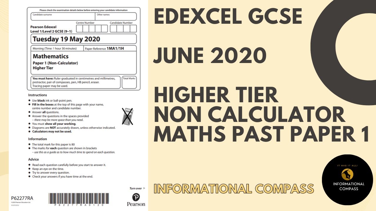 Edexcel GCSE June 2020 Higher Non Calculator Maths Past Paper 1 - YouTube